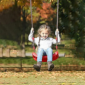 Plastic Swing Seat,Kids Swing Seat with 6.6ft Adjustable Rope and 2 Carabiners,Red Swings for Backyard Playground Indoor Outdoor