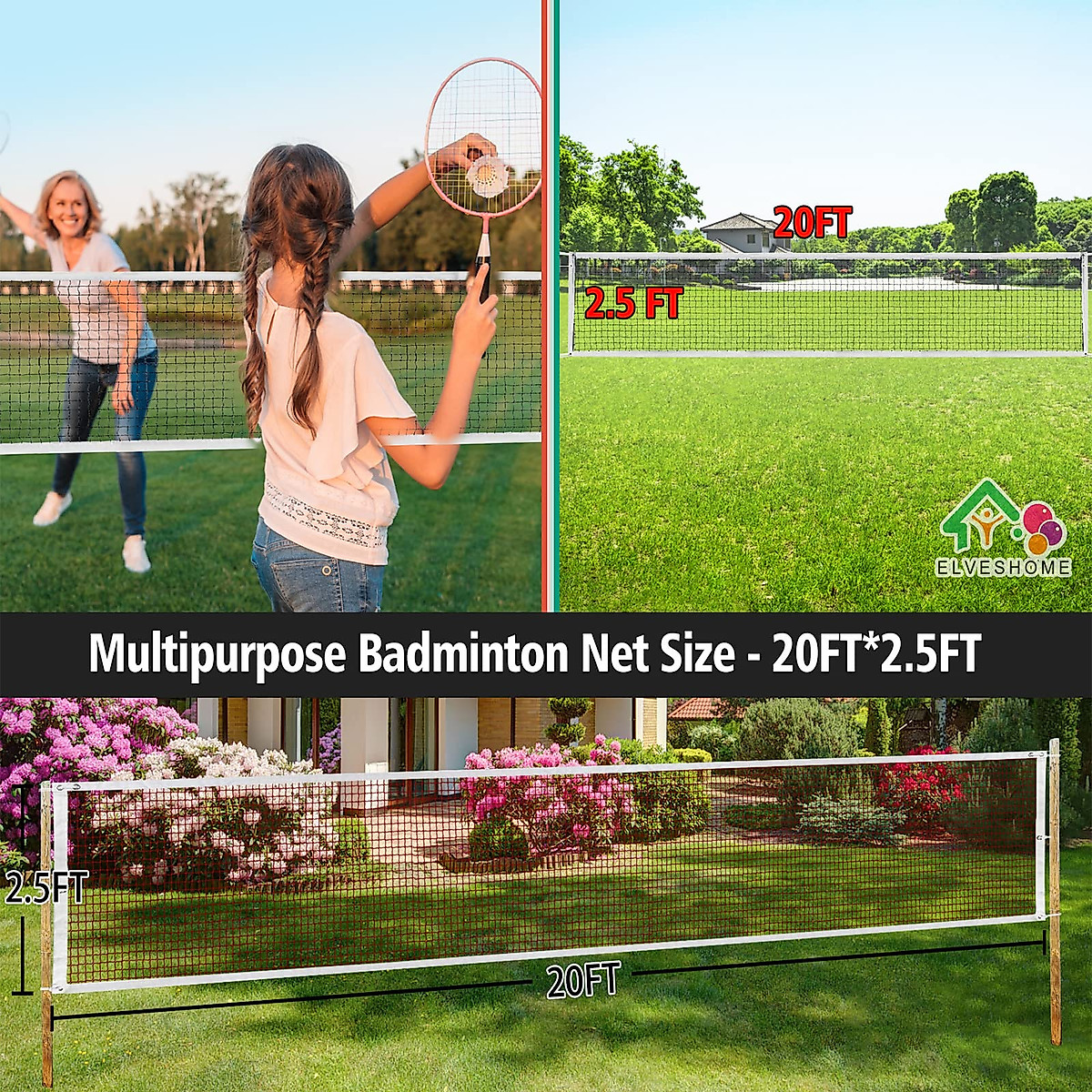 Professional Badminton Net for Backyard, Portable With Bag, Volleyball Net Outdoor, Replacement for Beach Schoolyard Competition, Size 20FT X 2.5FT
