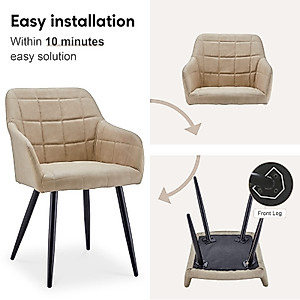 CLIPOP Faux Leather Accent Dining Chairs Set of 4, Upholstered Modern Kitchen Chairs with Arms, Metal Legs, Backrest, Leisure Armchairs for Living Room Office Cafe Restaurant Home Funiture, Beige