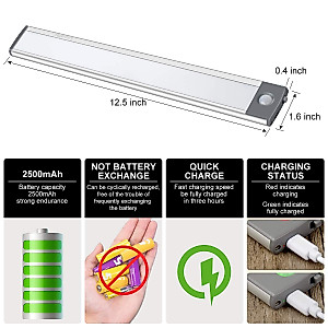 54-LED Motion Sensor Cabinet Light,Under Counter Closet Wireless USB Rechargeable Kitchen Night Lights,Battery Powered for Wardrobe,Cabinet,Cupboard（Warm Light）-2Pack