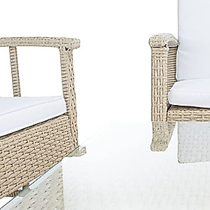 Safavieh Outdoor Collection Reslor Beige Wicker Cushion 4-Piece Living Set PAT7713B, Grey/White