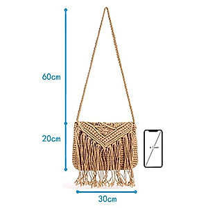 Meyaus Women Small Fringed Cotton Crochet Cross-body Bag Bohemian Shoulder Bag Purse
