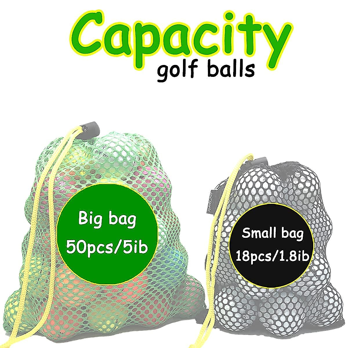 JKL Sports Mesh Bags,Durable Drawstring Bags,Multi-purpose Storage Nets-bags for travel & golf balls, Large & Small Combination Net Bags Golf accessories (Green & Black drawstring pockets)