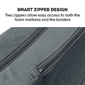 Furhaven Pet Dog Bed - Deluxe Orthopedic Two-Tone Plush Faux Fur and Suede L Shaped Chaise Lounge Sofa-Style Living Room Corner Couch Pet Bed with Removable Cover for Dogs and Cats, Stone Gray, Jumbo