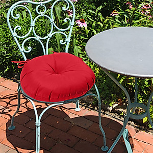GUEGLSA Outdoor Tufted Round Cushions 15 inch, Waterproof Bistro Chair Cushions 15"x15"x3", Circular Seat Pads with Ties for Patio Garden, Set of 2, Red