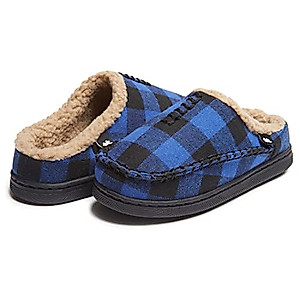 Lucky Brand Boys Buffalo Plaid Memory Foam Clog Slippers, Non Slip Rubber Sole House Shoes, Cozy Fluffy Bedroom Clogs, Royal, Size 5