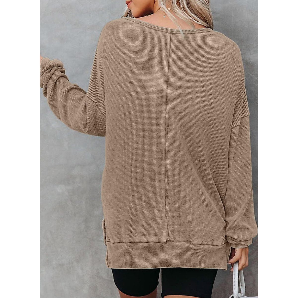 Dokotoo Womens Sweatshirt for Women 2024 Oversized Waffle Knit Crewneck Sweatshirt Long Sleeve Shirts Casual Loose Fit Lightweight Athletic Pullover Tunic Tops to Wear with Leggings Brown Large