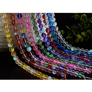Matte Aurora Crystal Glass Beads 100pcs 8mm Flash Glitter Shining Mermaid Round Loose Aura Bead Frosted Moonstone for Jewelry Making (Multicolor, 8mm)