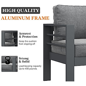 Vakollia 4 Pieces Modern Aluminum Patio Furniture Set with Fire Pit Table, Outdoor Conversation Sets Metal Sectional Sofa