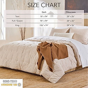 Nate Home by Nate Berkus All-Season Cotton Percale Painted Stripe Quilt 3 Piece Quilt Set, Comfortable Bedding from mDesign, King, Includes 1 Quilt, 2 Pillow Shams - Pearl/Fossil (Beige/Taupe)