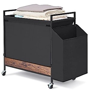 Laundry Hamper with Wheels; 174L Extra Large Rolling Laundry Cart with Removable Liner Bag; Heavy Duty Laundry Basket with Side Pocket; Commercial Laundry Sorter with Metal Frame & Fabric Lid (Black)