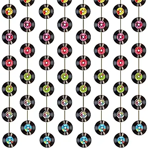 Cindeer 8 Pieces Rock and Roll Party Decorations Retro Record Party Garlands Vintage Record Streamer Paper Banners 50's and 60's Party Hanging Decorations for Rock Music Birthday Party Supplies