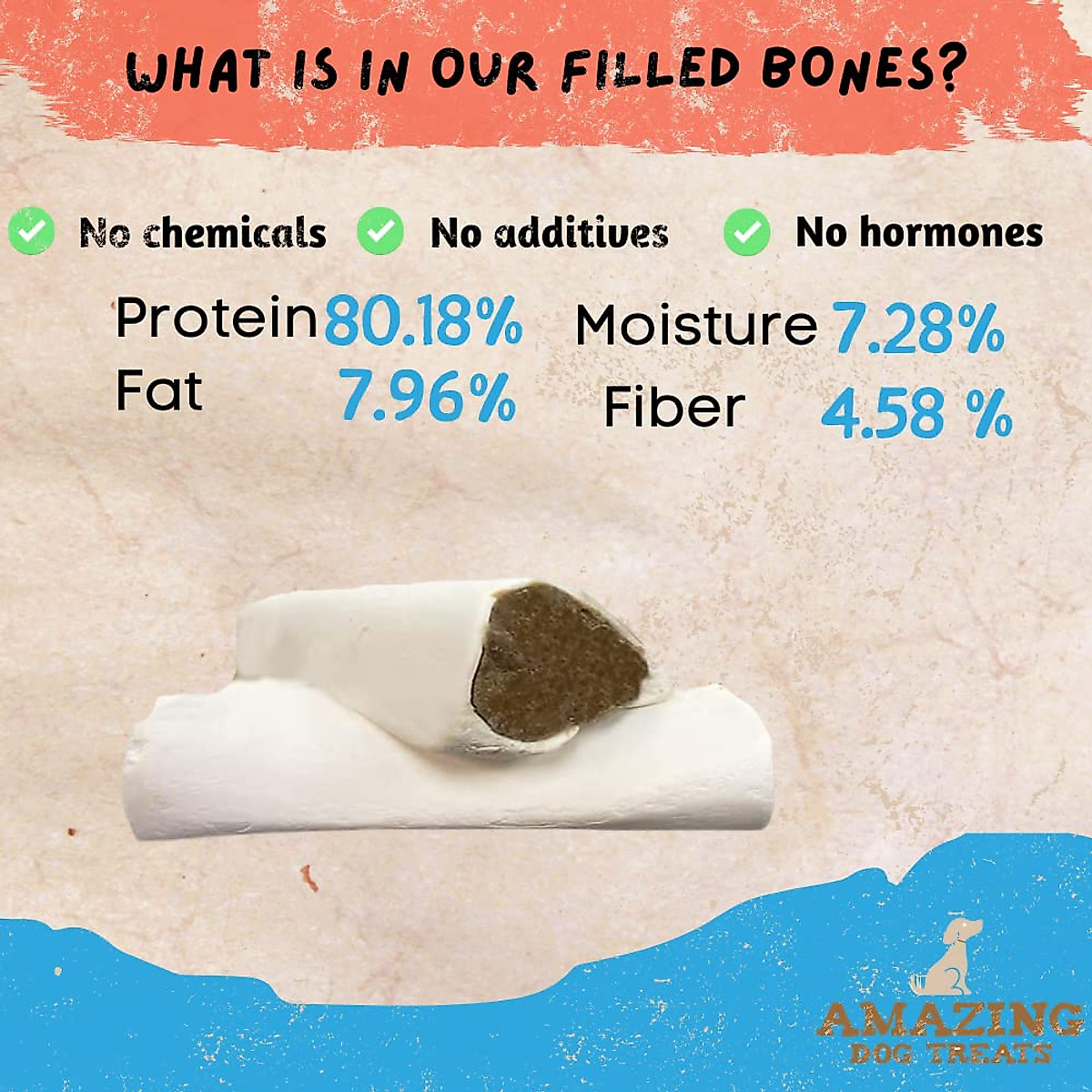 Amazing Dog Treats - Stuffed Shin Bone for Dogs (Peanut Butter, 5-6 Inch - 3 Count) - All Natural Dog Bones