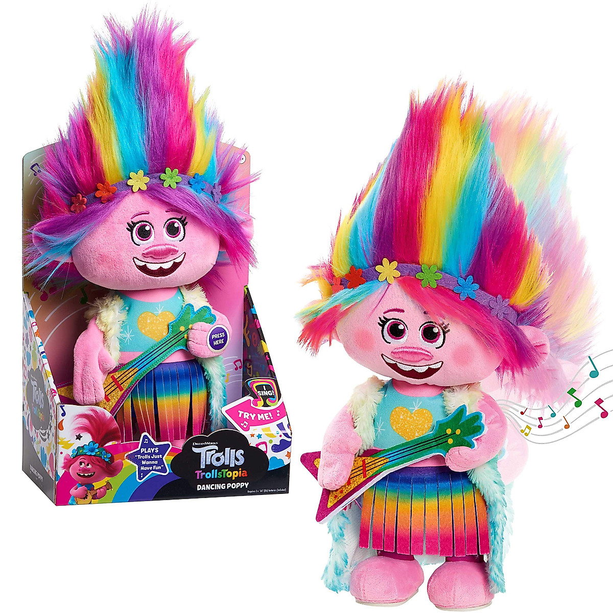 Just Play DreamWorks TrollsTopia Dancing Poppy Feature Plush, Kids Toys for Ages 3 Up