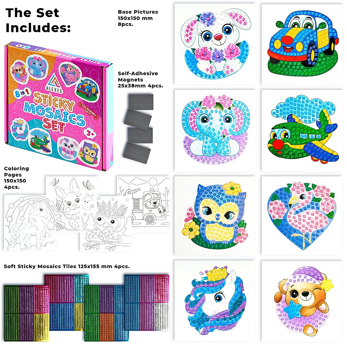 ALEXES Mosaic Sticker Art Kits for Kids - Sticky Number Mosaic - Sticker Mosaics for Kids - Stick Together Mosaic Sticker Poster - Sticky Mosaic for Kids Set 3