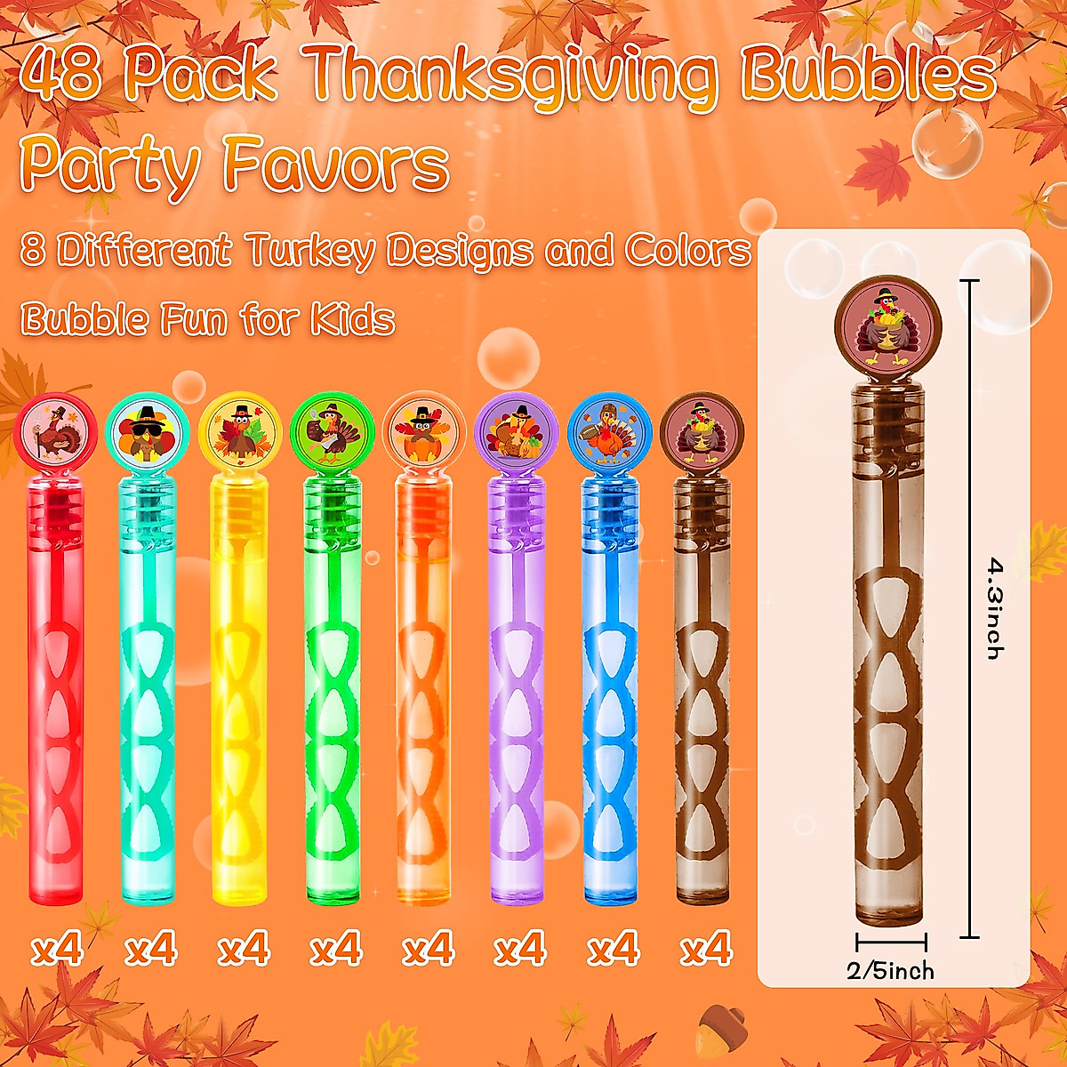 48Pcs Fall Thanksgiving Party Favors Bubble Wands for Kids, Pumpkin Turkey Thanksgiving Basket Stuffers Goodie Bag Fillers Fall Thanksgiving Toys Bulk Classroom Prizes Gift for Toddlers Party Supplies