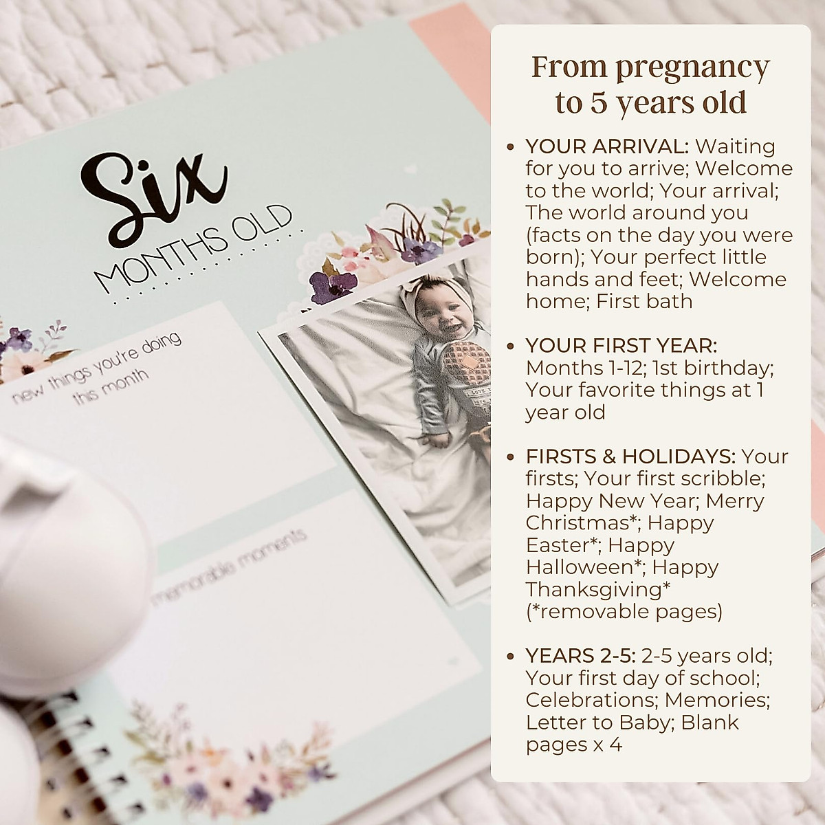 Peachly Baby Memory Book For Girls Milestone Keepsake Journal | First Five Years Baby Girl Memory Book | Baby Keepsakes First Year Memory Book | Baby Girl Baby Book | Bloom