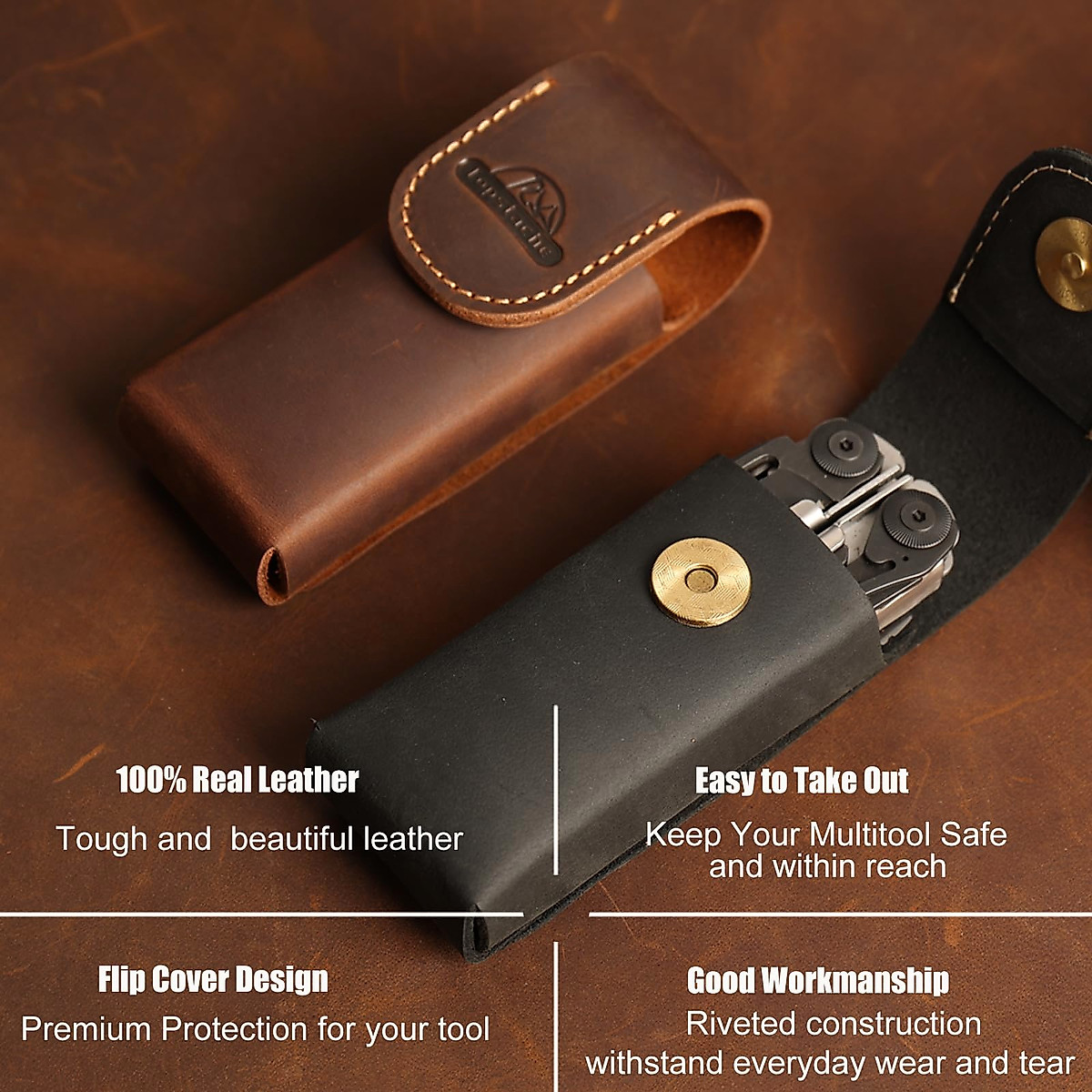 Topstache Leather Multitool Sheath for Belt - Multitool Holster for Belt - Leather Multitool Pouch for Leatherman Surge - Leather Multitool Case - Belt Loop Leather Multitool Holder, Darkbrown