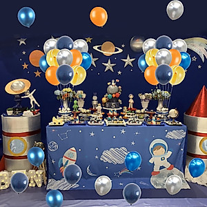 60Pcs Balloons Orange Blue, Outer Space Party Balloons Set, Navy Blue Silver Orange Yellow Agate Latex Balloon, Blue Party Balloons for Boys Kids Space Theme Birthday Party, Graduation, Baby Shower