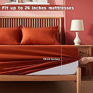 Homiest Extra Deep Pocket Cal King Size Sheets Set, 6 Pieces Soft Burnt Orange Sheets 18-24 Inch Deep Pocket Bed Sheets, Hotel Luxury 1800 Thread Count Microfiber Bed Set Fits Ultra Deep Mattress