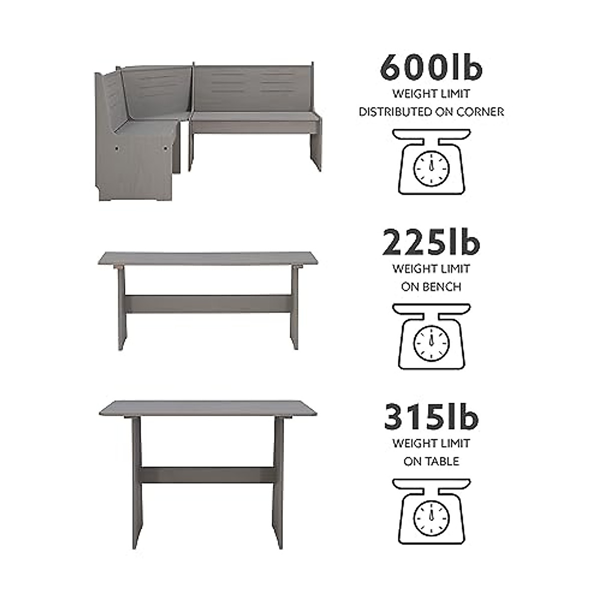 Linon Home Decor Products Grey Corner Dining Set by Linon Leyton Nook