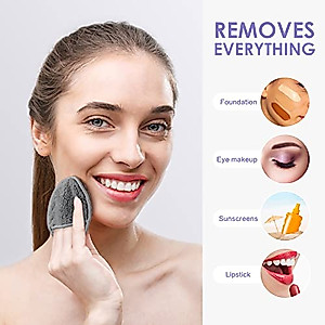 SUNLAND Reusable Makeup Remover Pads for Face,Eye,Lips 16 Pack Microfiber Face Cleansing Gloves Washable with Laundry Bag and Travel Bag Rounds Toner Pads (Round 3.15inchx16, Dark Grey)