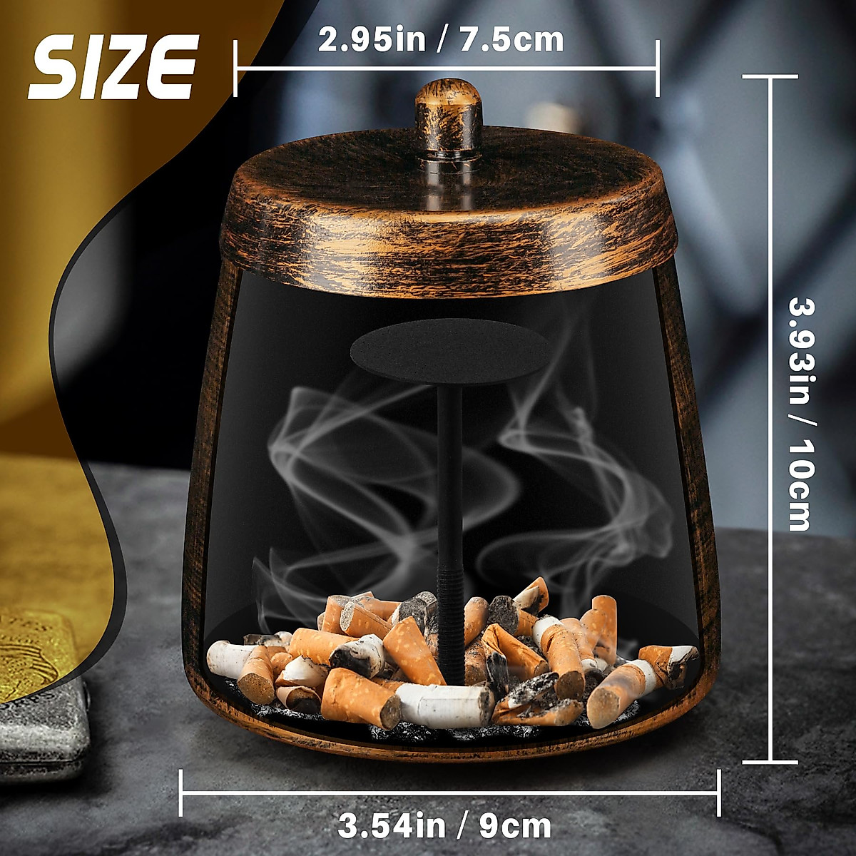 Yiiwinwy Ashtray for Cigarettes Outdoor, Outdoor Ashtray with Lid for Cigarette, Metal Odorless Windproof Smokeless AshTray for Patio Home Office Tabletop Outdoor Balcony