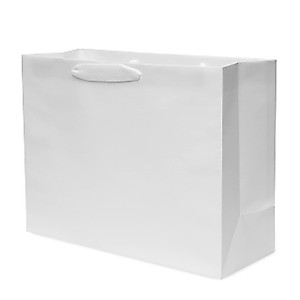 White Gift Bags with Handles - 16x6x12 Inch 50 Pack Designer Shopping Bags in Bulk, Large Gift Wrap with Fabric Ribbon Handles for Boutiques, Small Business, Retail Stores, Merchandise, Birthdays