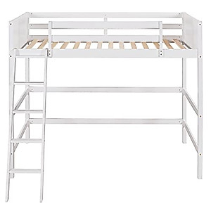 DEYOBED Twin Size Wooden Loft Bed Frame with Ladder - Space-Saving Design for Kids, Teens, and Adults