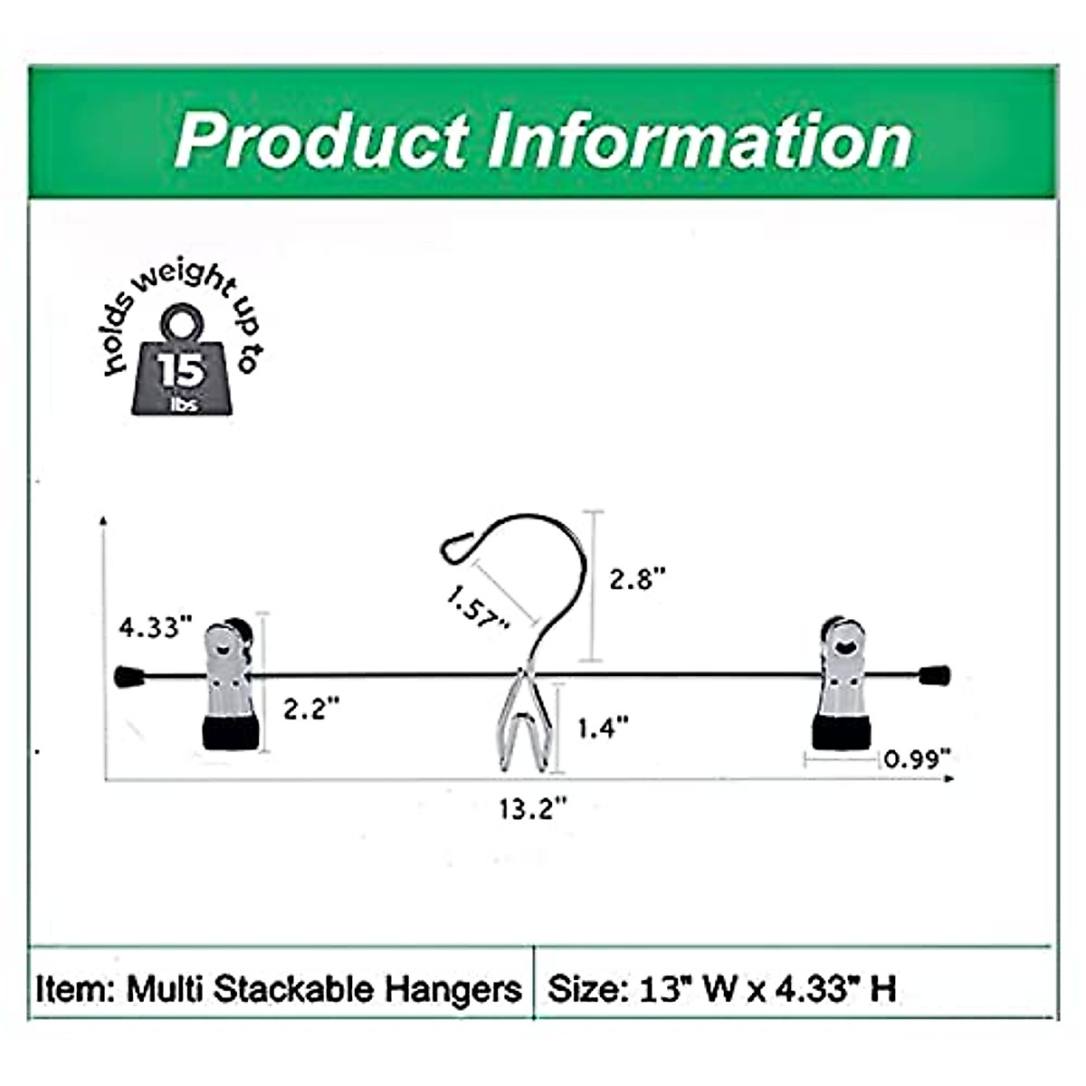 Amber Home 12 Pack Heavy Duty Add on Metal Pants Skirt Hangers, Stackable Add-on Metal Clothes Hangers with 2-Adjustable Clips, Cascading Clip Hangers Space Saving for Jeans, Slacks