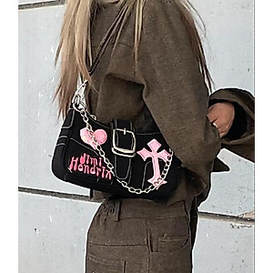 JeVenis Black Pink Y2K Purse Y2K Tote Bag Punk Gothic Tote Purse Y2k Crossbody Bag Y2k Shoulder Bag for Womens Girl