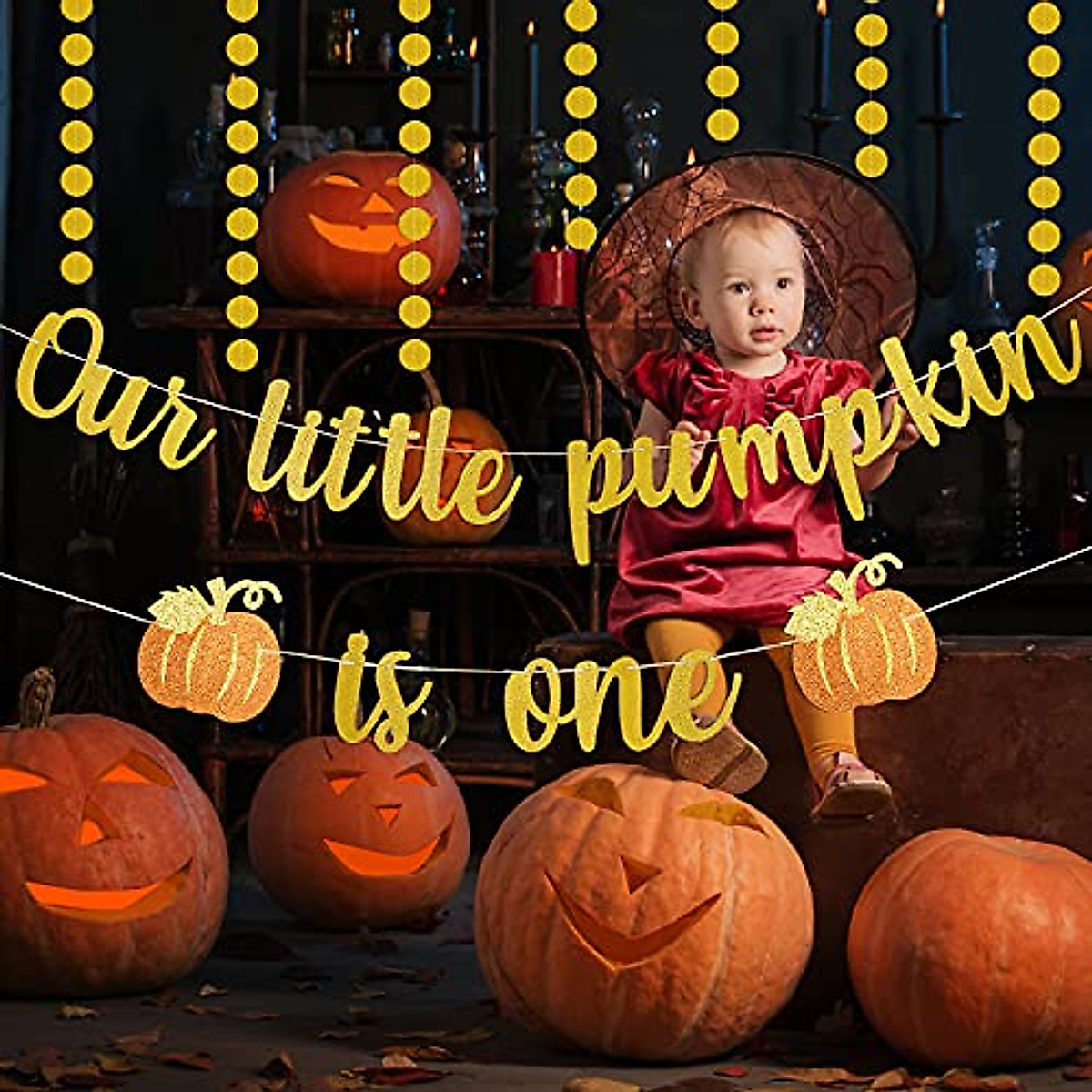 Gold Glitter Our Little Pumpkin Is One Banner Pumpkin One Birthday Banner, Pumpkin First Birthday Banner Our Little Pumpkin Is Turning One Decorations for Fall Little Pumpkin 1st Birthday Decorations