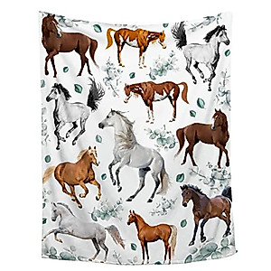 Horse Blanket,Horse Gifts for Girls Throw Blanket, Ultra Soft Horse Flower Plush Flannel Blanket for Women Men,Super Soft Cozy Horse Gifts for Horse Lovers,60"x80"-Adults/Twin Size