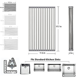 Tomorotec Roll Up Dish Drying Rack, Over The Sink Portable Stainless Steel Rolling Rack Multipurpose Kitchen Drainer Caddy Organizer Storage Space Saver Shelf Holder, Gray