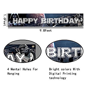 Star Wars Theme Happy Birthday Banner 118in x 20In Indoor Outdoor Decor Outer Space Galaxy Wars Backdrops for Kids Birthday Party Backdrop Prince Kids Decoration Supplies