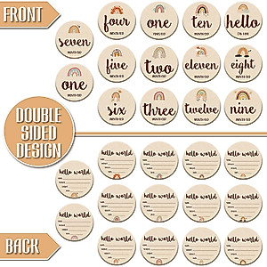 Yalikop 14 Pcs Wooden Baby Milestone Discs Cards Double Sided Baby Monthly Milestone Blocks Picture Props for Newborn Gift Pregnancy Birth Announcement Sign Month Baby Milestone Card with Storage Bag