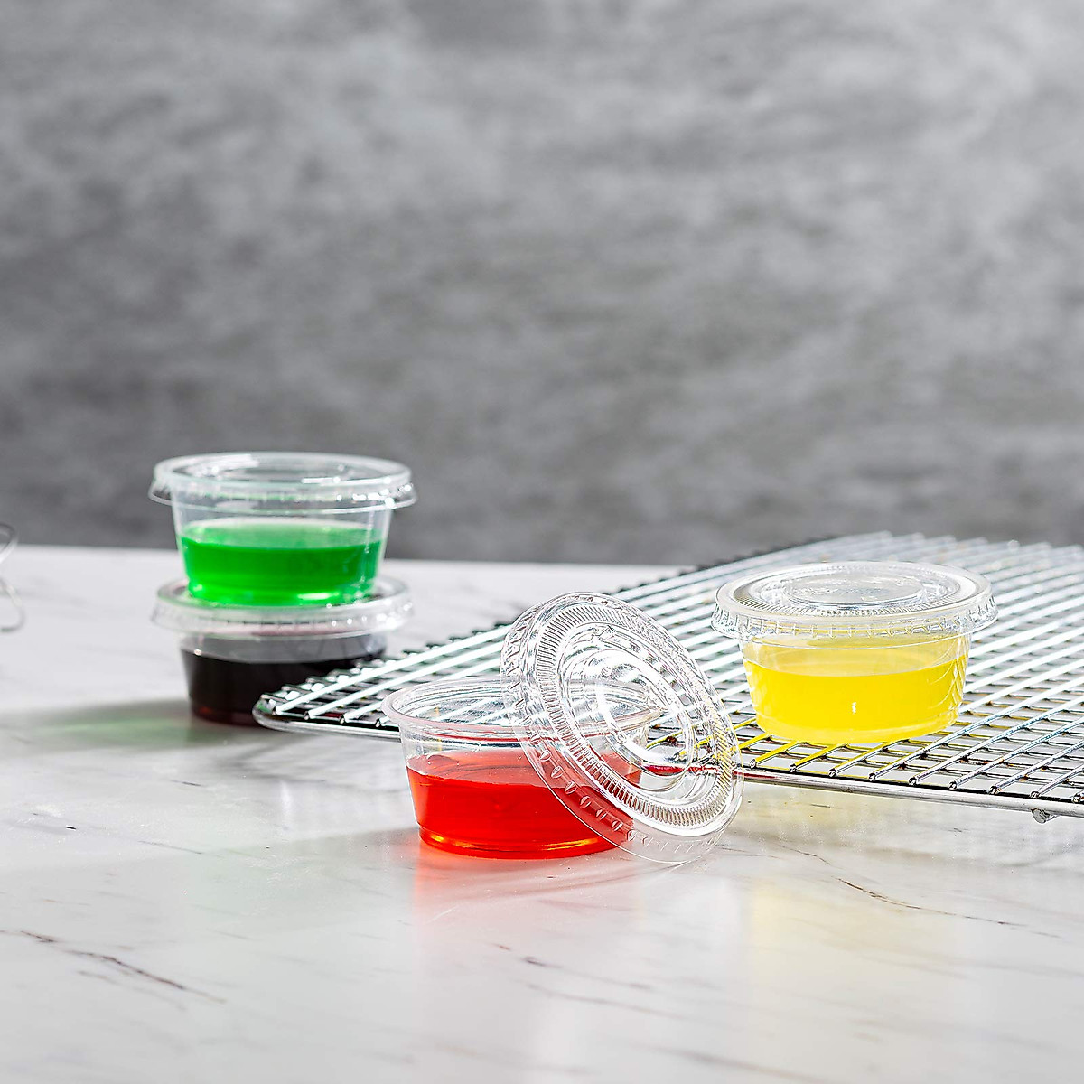 Zeml Portion Cups with Lids (2 Ounces, 100 Pack) | Disposable Plastic Cups for Meal Prep, Portion Control, Salad Dressing, Jello Shots, Slime & Medicine | Premium Small Plastic Condiment Container