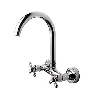 Kitchen Sink Faucet for Bar Farmhouse Commercial, Wall Mounted Kitchen Faucet, Rotate Vegetable Basin Faucet, Hot Cold Water Mixer, Mop Pool Tap Double Holes Sink Faucet