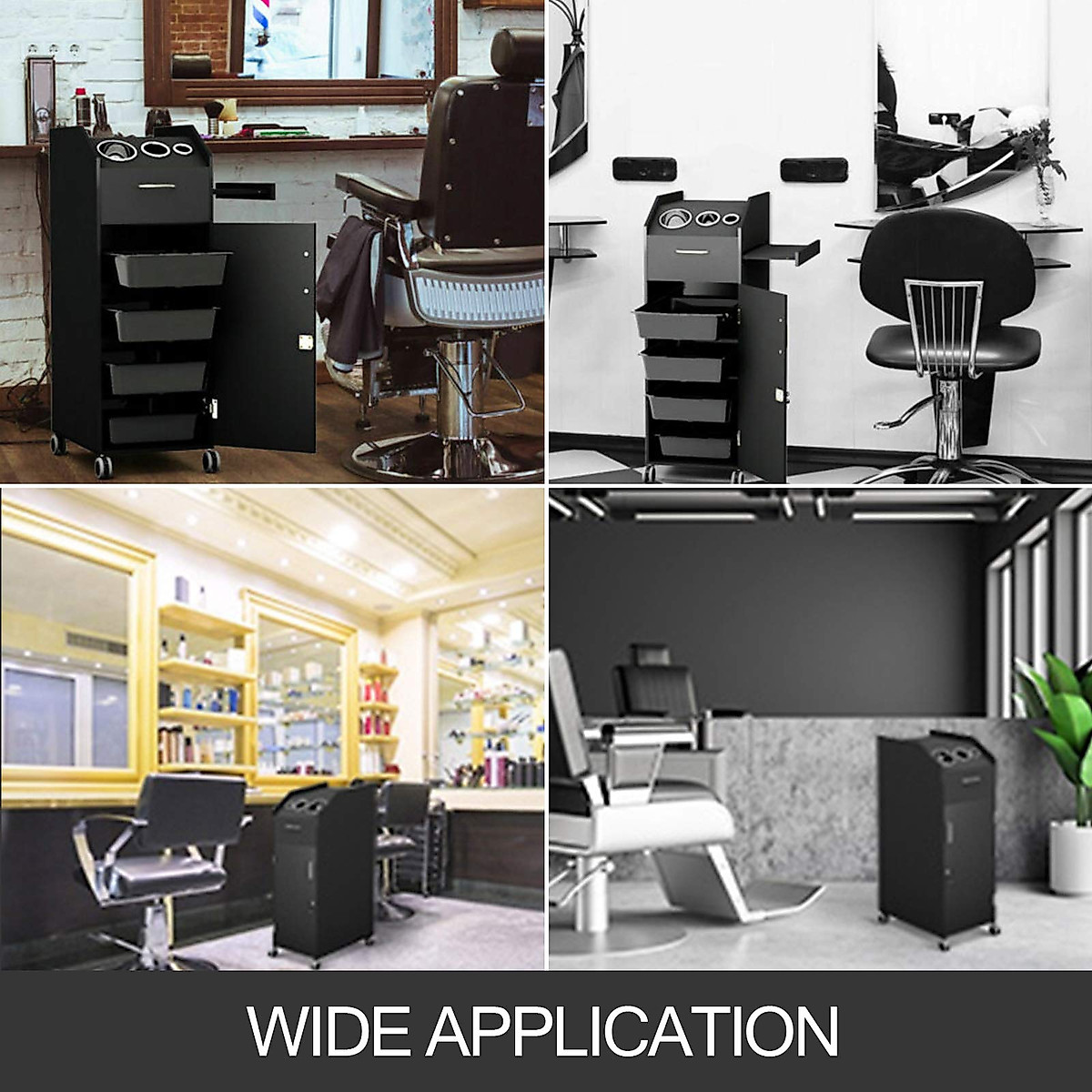 Happybuy Salon SPA Beauty Hairdressing Cart Storage Trolley with 4 Drawers Rolling Wheels Lockable 2 Keys w/Hairdryer Holder Space-Saving Side Tray (Black)