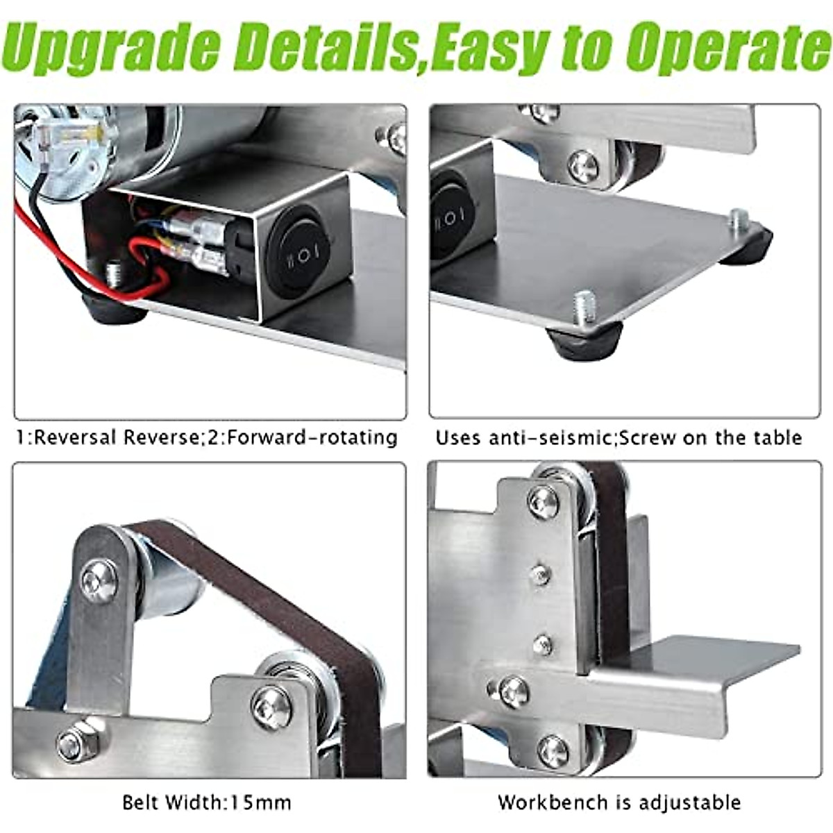 Podoy 𝙐𝙥𝙜𝙧𝙖𝙙𝙚𝙙 Mini Belt Sander Electric DIY 7 Speed Adjustable Control Small Grinder Sharpener Polisher Machine 110V with 10 Belts for Metal Knife Wood Polishing