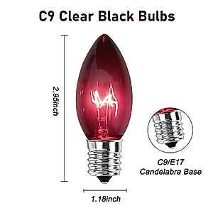 25 Pack C9 Halloween Replacement Bulbs, Black Halloween Bulbs Dark Purple Light for Indoor Outdoor Patio Halloween Christmas Party String Lights, 7W Incandescent, C9/E17 Intermediate Base