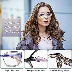 HOFANNO 6 Pack Stylish Reading Glasses for Women 1.5 Blue Light Blocking Readers Cateye Eyeglasses with Spring Hinge