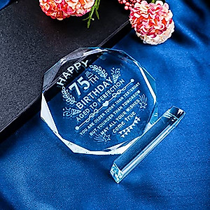 YWHL 75th Birthday Gifts for Women Men Unique 75 Years Old Happy Birthday Gifts for Grandparents Friends Laser Engraving 75th Birthday Glass Plaque Keepsake for Parents Aged to Perfection