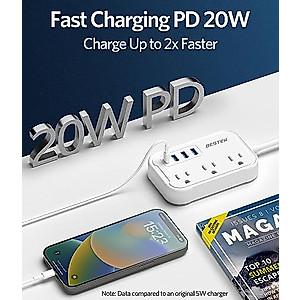 BESTEK Travel Power Strip, Cruise Ship Essentitals with USB C,Flat Plug Extension Cord with 3 Outlets 4 USB Ports(1 PD20W),5 ft Desk Wall Outlets Extender,Non Surge Protector for Cruise