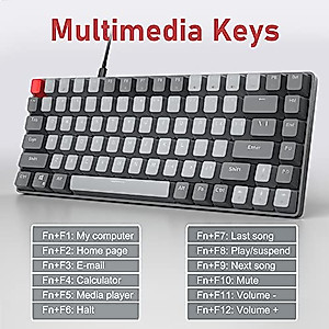 84 Keys Mechanical Gaming Keyboard, Compact Gray Gaming Keyboard with Linear Red Switches, Wired Detachable Type-C Cable Mini Keyboard with Blue Light for Windows/Mac/PC/Laptop
