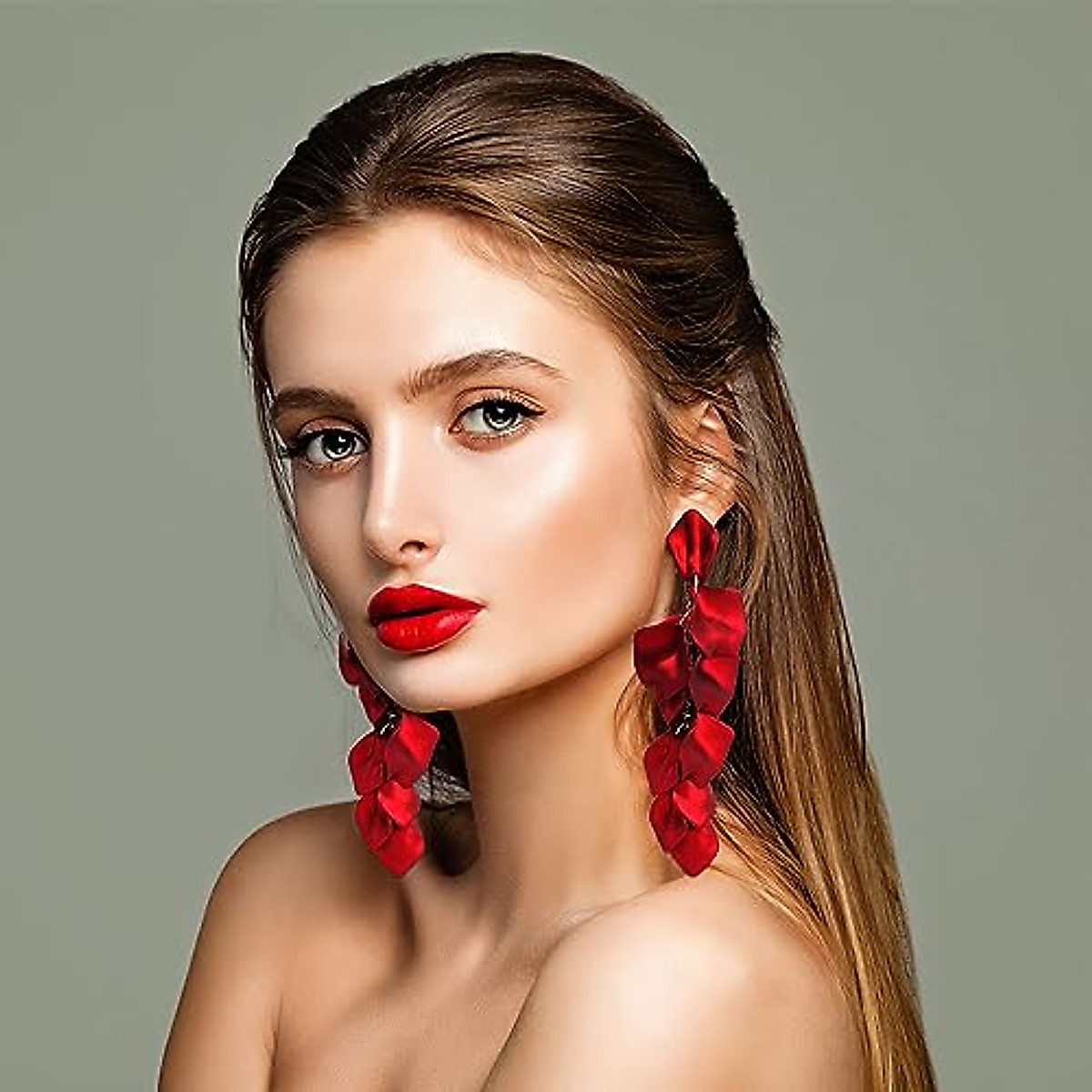 Dangle Acrylic Petal Earrings - Long Drop Rose Flower Earrings for Women