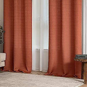 MIULEE Burnt Orange Linen Curtains 72 Inch Length 2 Panels Set for Living Room Bedroom Privacy Fall Farmhouse Burlap Weave Rust Semi Sheer Grommet Light Filtering Window Drapes, W37xL72, Terracotta