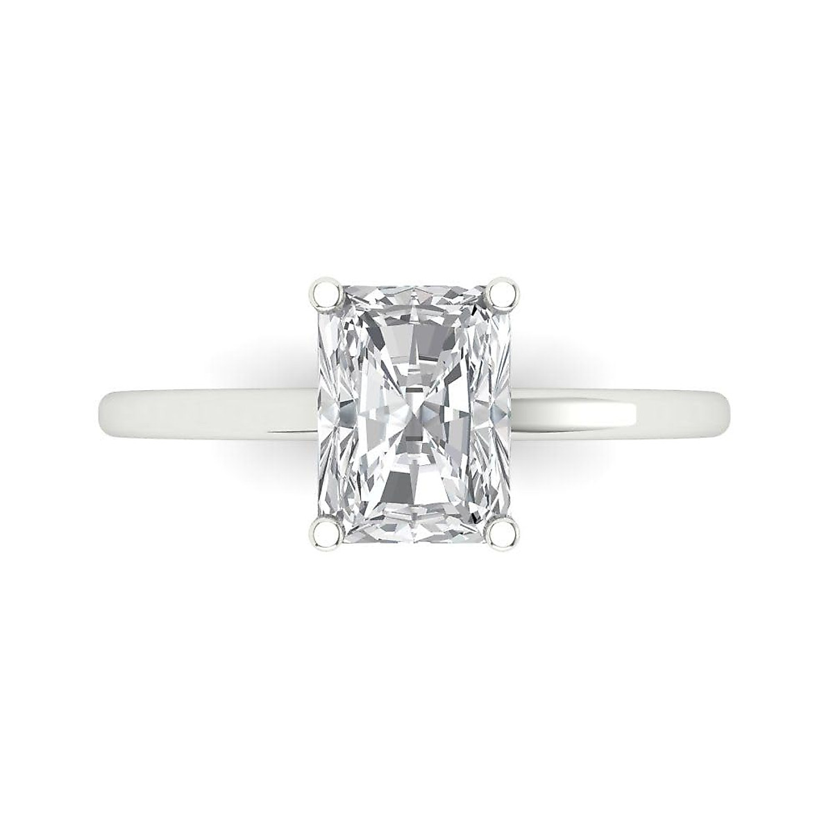 2.0 Ct Brilliant Emerald Cut Clear Simulated Diamond 14K White Gold Solitaire Engagement Promise Bridal Ring Size 3.5