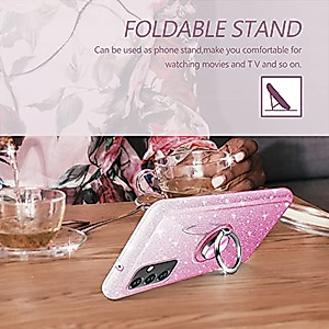 KSWOUS for Galaxy A13 5G Case with Screen Protector [2 Pack], Glitter Sparkly Bling Pink Protective Cover with Kickstand for Women Girls Slim Shockproof Case for Samsung A13 Phone Case (Pink)