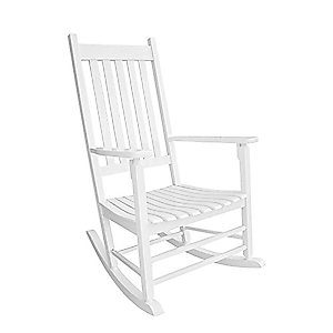 XINYUN Rocking Chair Wooden Frame Chair Indoor and Outdoor Fade Resistant Rocker with 350lbs Weight Capacity All Weather Porch Rocker for Garden Lawn Balcony Backyard and Patio Porch 1 White